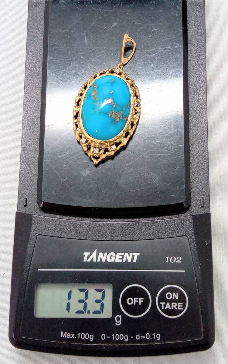 Yahoo!オークション - トルコ石 ターコイズ K18 トップ ダイヤ0.08ct 1...