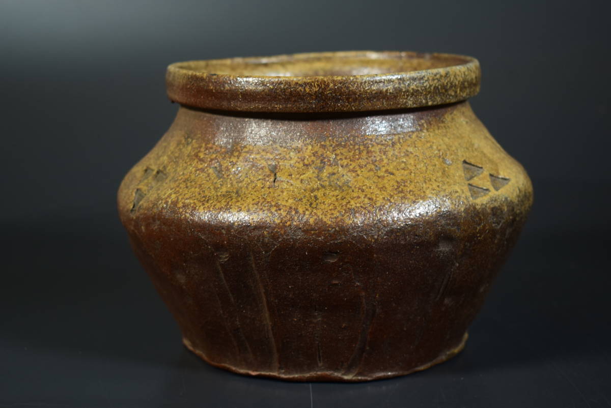 Yahoo!オークション - 【和】(7601) 時代古作 古常滑広口壺 不識壺 鎌...
