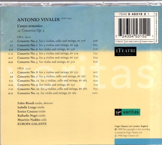b315 ヴィヴァルディ：L'ESTRO ARMONICO /GALANTE 2CD(協奏曲)｜売買されたオークション情報、yahooの商品情報をアーカイブ公開 - オークファン（aucfan ...