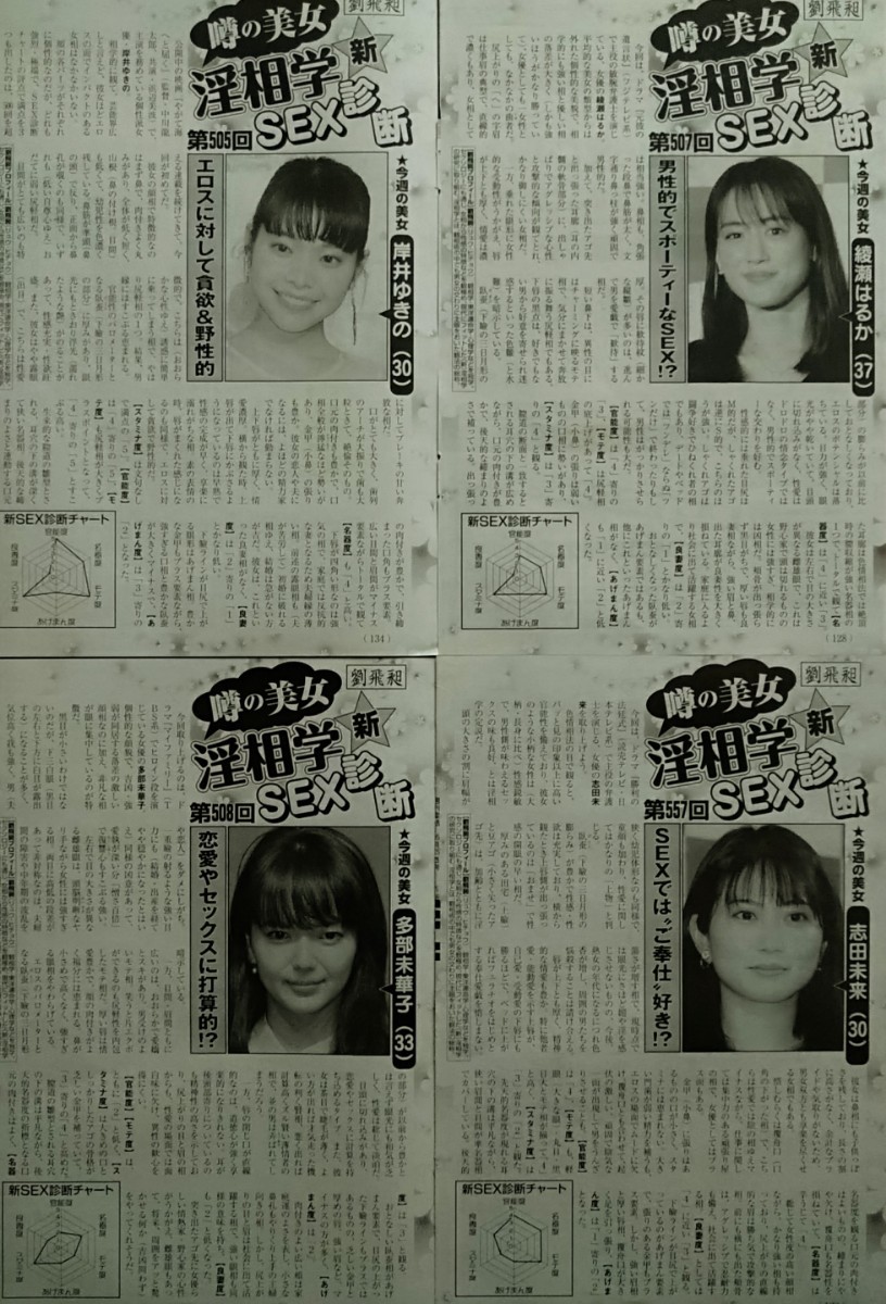 切り抜き 43頁 劉飛昶 噂の美女淫相学sex診断 本田真凜齊藤京子浜辺美波森香澄石川佳純綾瀬はるか戸田恵梨香長澤まさみ北川景子ほか