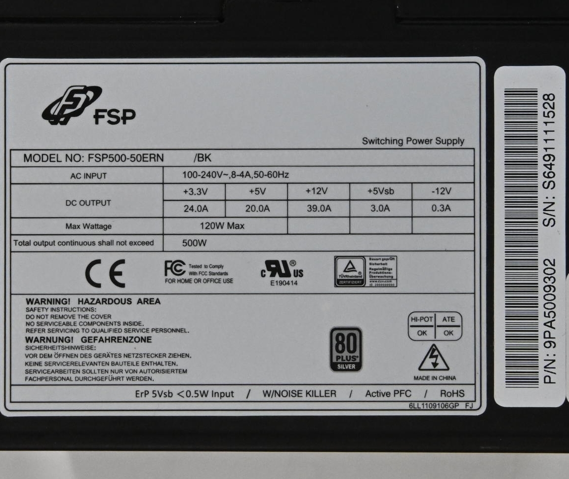 Yahoo!オークション - 動作保証 電源 ATX500W FSP FSP500-50ERN 80PLUS...