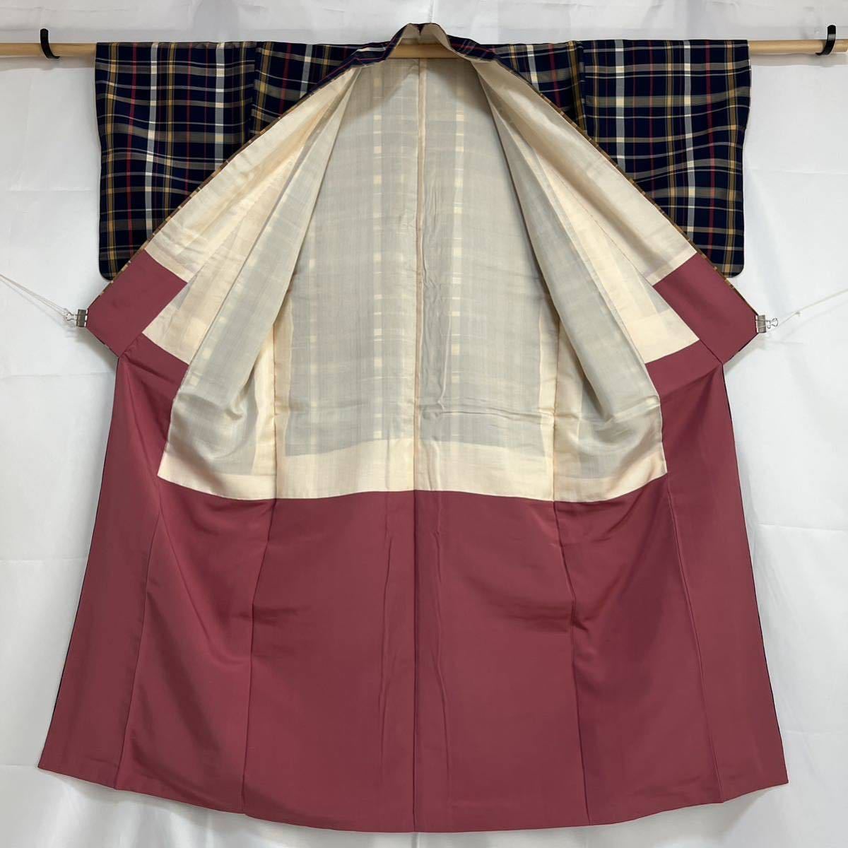 【wellriver】 本場縞大島紬 格子柄 正絹 着物 リメイク 材料 和服 和装 #B118！｜代購幫