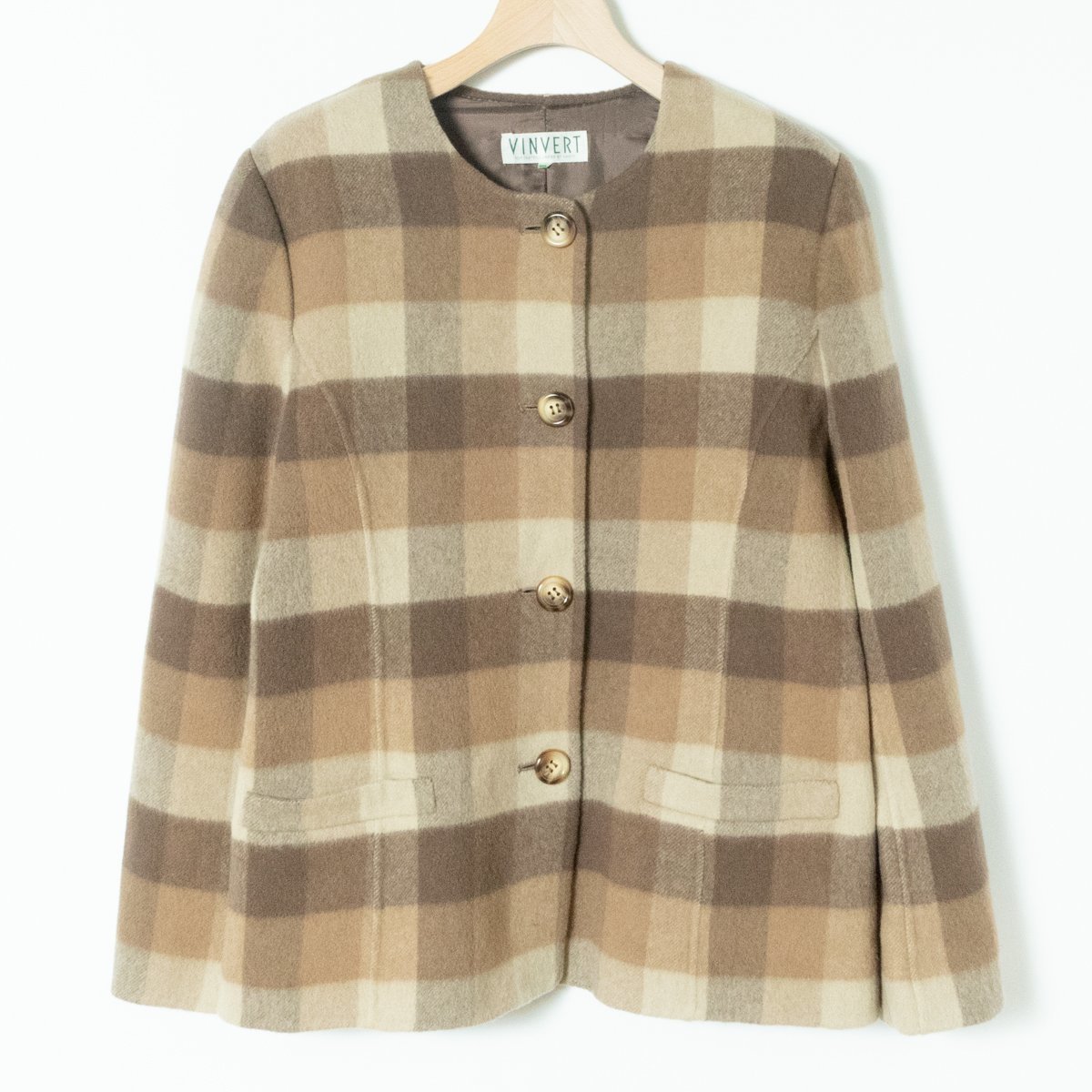 VINVERT バンベール レディース 女性 ノーカラーコート ジャケット ブロックチェック ブラウン系 半裏 カジュアル ミドル丈 ウール 毛(Lサイズ)｜売買されたオークション情報 ...