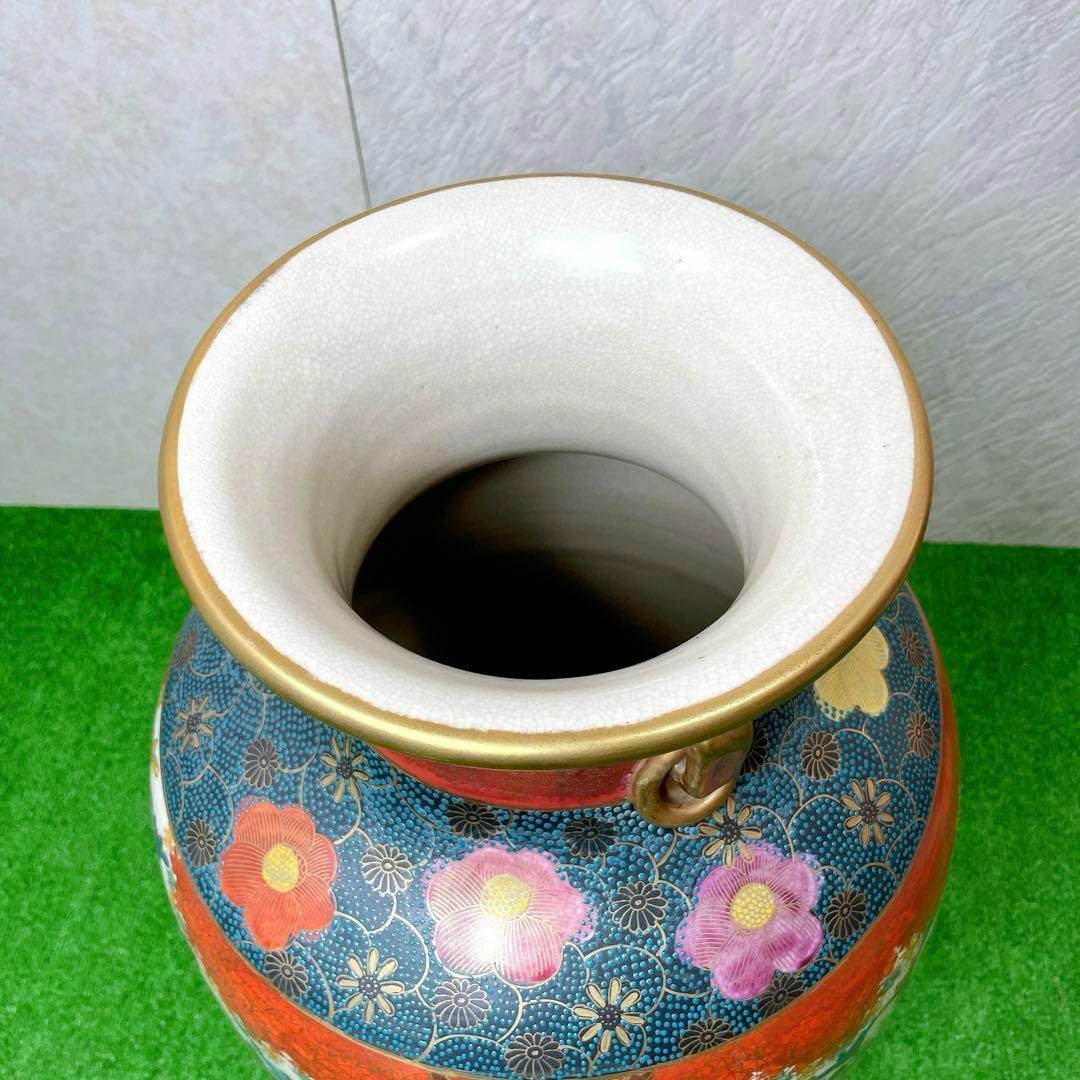 高級 骨董品 薩摩焼 大瓶 金蘭手染錦花絵図 金錦 耳付 壺 花瓶 高級 骨董品 薩摩焼 大瓶 金蘭手染錦花絵図 金錦 耳付 壺 花瓶