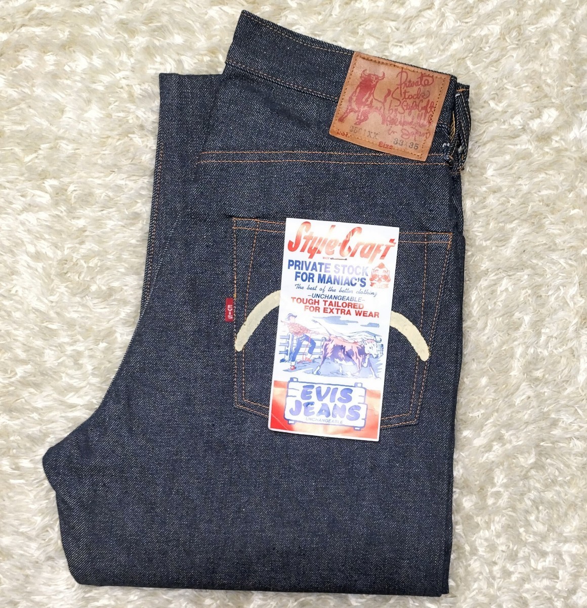 Yahoo!オークション - 【貴重初期デッドストック 黄耳】33×35 EVISU L...