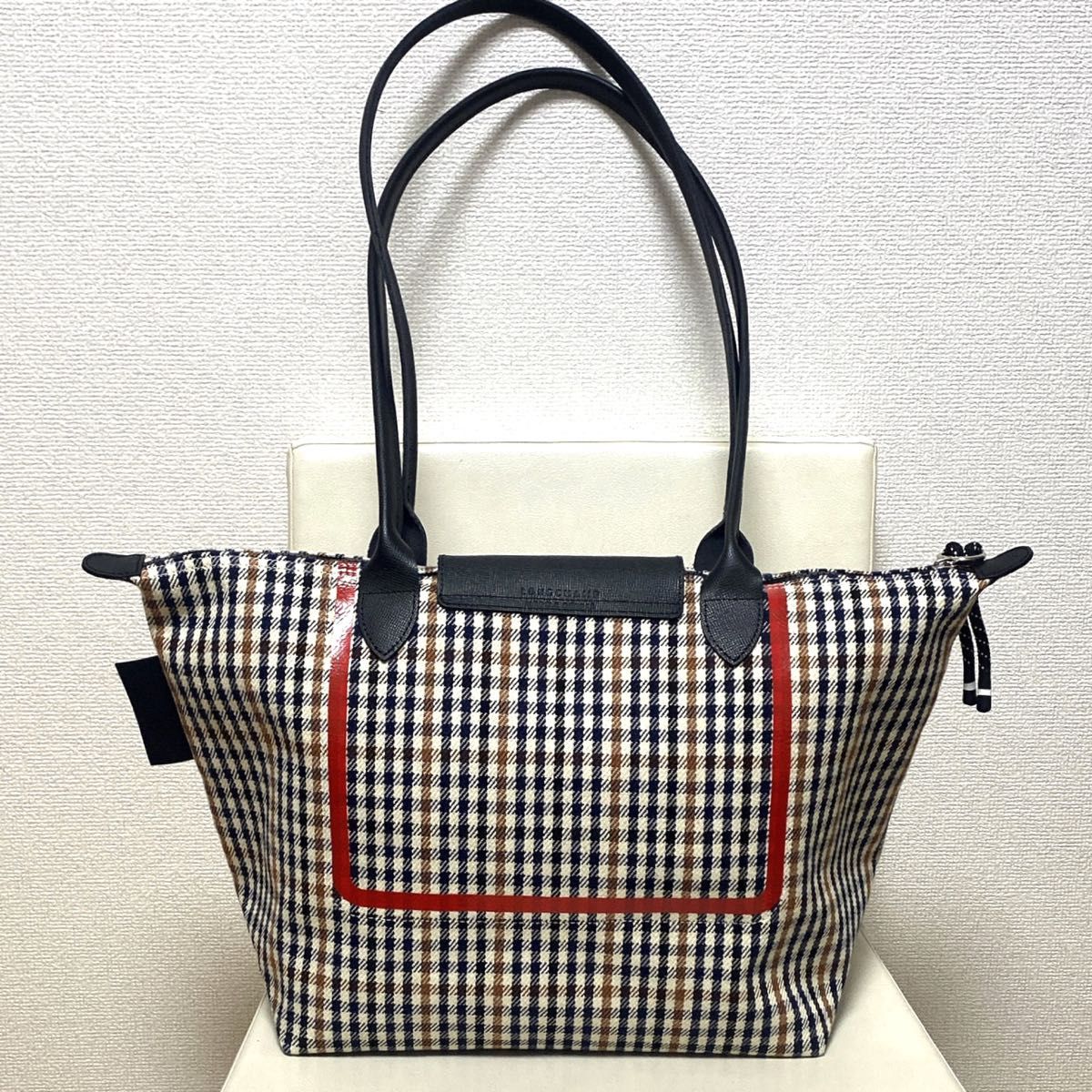 極美品】LONGCHAMP ロンシャン トートバック 千鳥格子柄 数量 極美品】LONGCHAMP ロンシャン トートバック 千鳥格子柄 数量