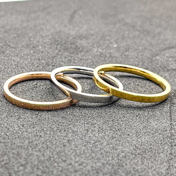 Yahoo!オークション - J034 ステンレスリング 2mm平打ちリング ゴール...