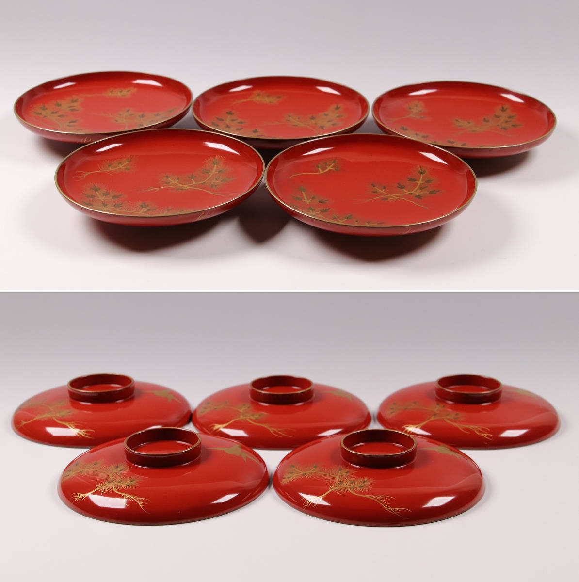 Yahoo!オークション - CH7 天然木 松に折り鶴金蒔絵 朱塗引き盃 五客