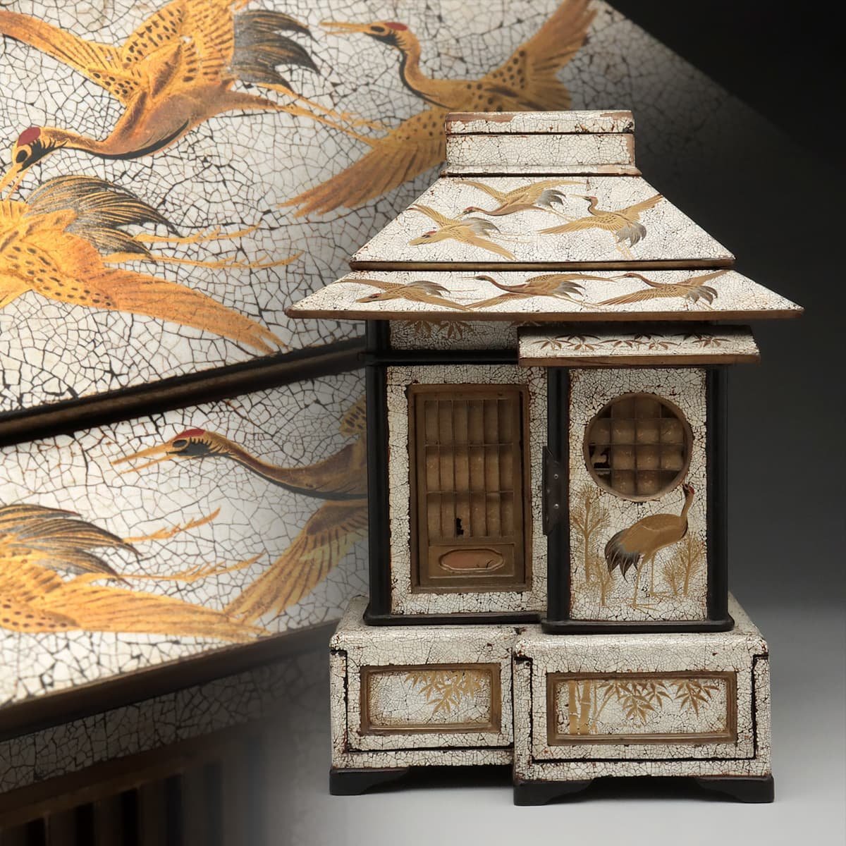 EP320 江戸時代 秀逸 卵殻塗 群鶴蒔絵草庵形菓子箪笥 高24.5cm 総重680g 木箱附 群鶴金蒔絵家形香箱 茶道具(漆芸)｜売買されたオークション情報、yahooの商品情報を ...