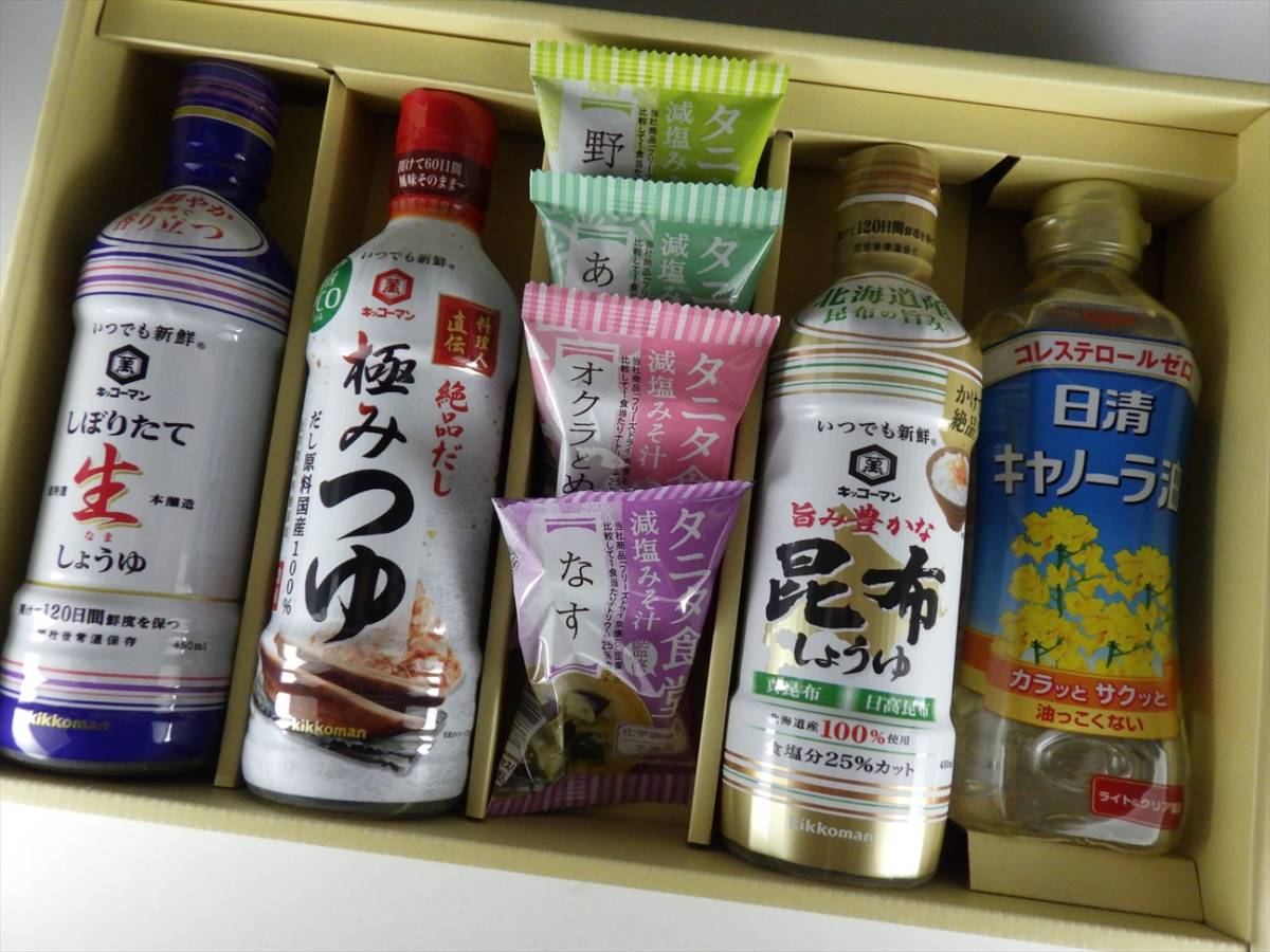 定価3240円 お歳暮 高級 三越ギフト タニタ監修 みそ汁 厳選調味料ギフト キッコーマン 生醤油 しょうゆ 昆布 つゆ なす オクラ めかぶ(セット、詰め合わせ)｜売買されたオークション ...