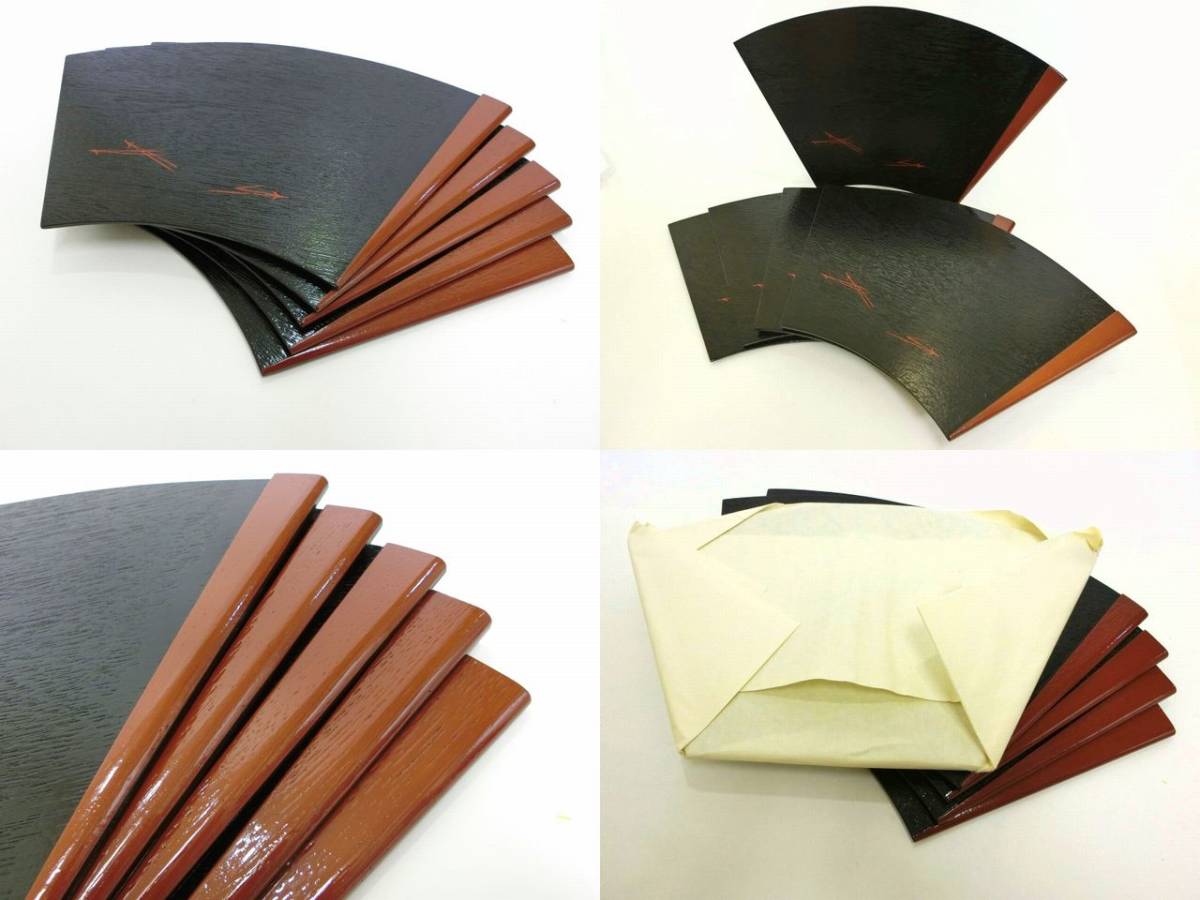 Yahoo!オークション - 未使用品 懐石盆・扇盆 5客セット 漆器 木製 割...