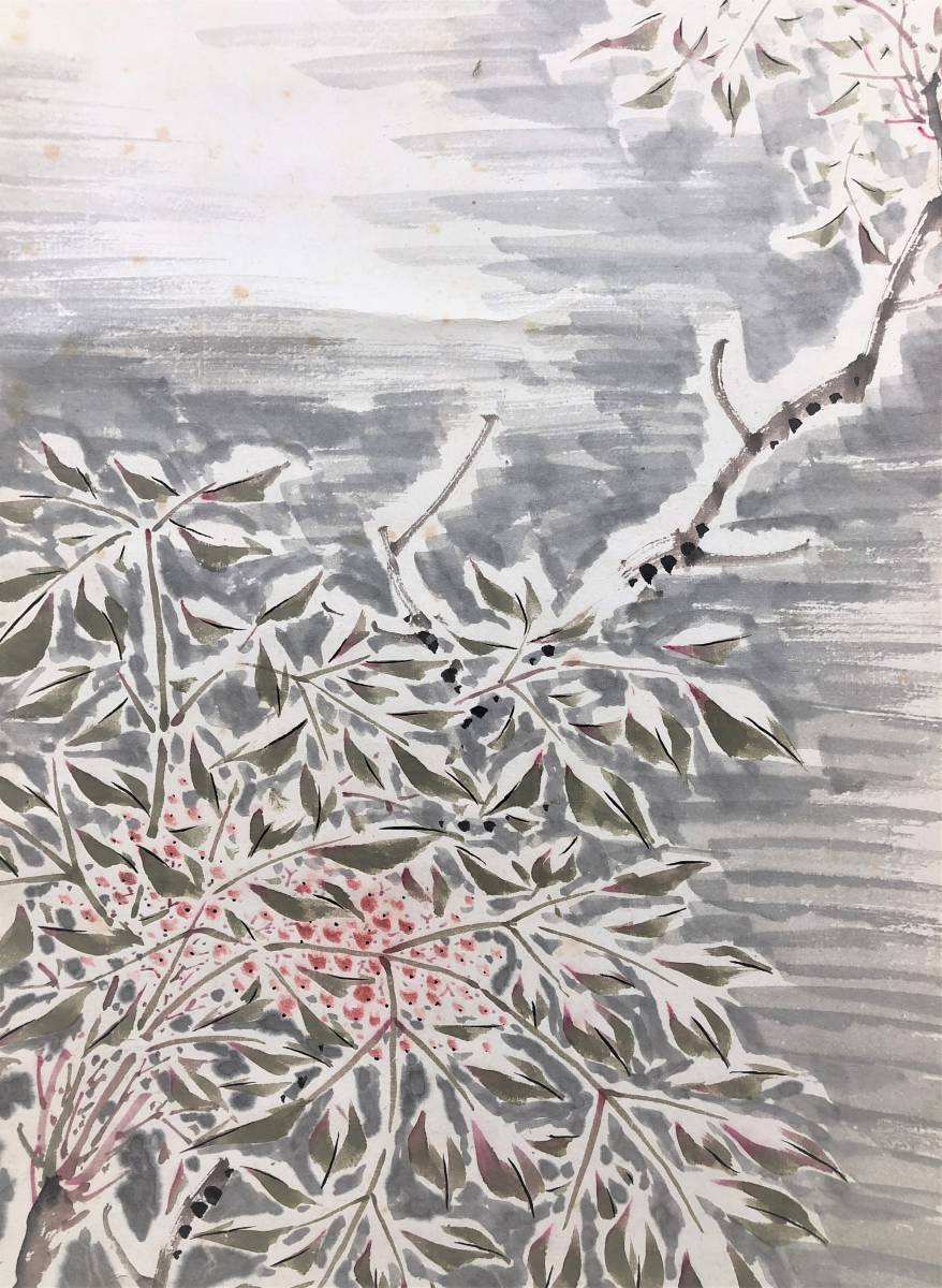 Yahoo!オークション - S128 翠峰【南天と小鳥】彩色花鳥画 水墨画 日本...