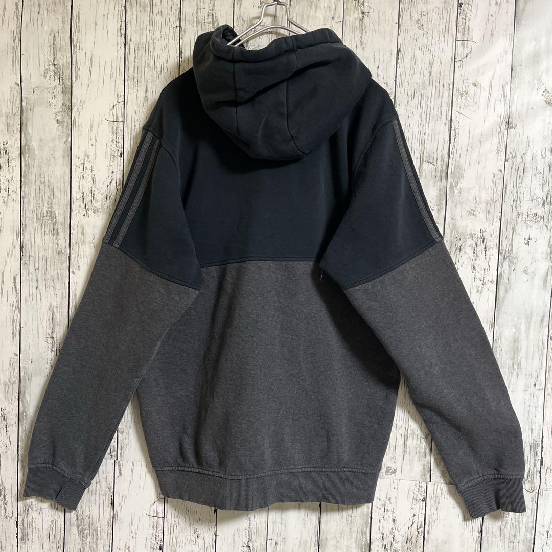 adidas アディダス ジップアップパーカー フーディ L 黒 グレー adidas アディダス ジップアップパーカー フーディ L 黒 グレー