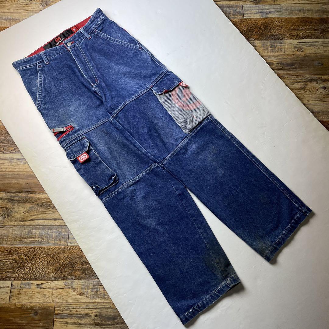 ECKO FUNCTION エコー バギーデニムカーゴパンツ 刺繍 ジーンズ ECKO FUNCTION エコー バギーデニムカーゴパンツ 刺繍 ジーンズ