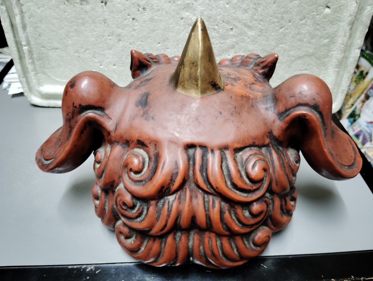 置物 九谷焼 魔除け 獅子頭 獅子 狛犬 古い ちょっと約30センチ 置物 九谷焼 魔除け 獅子頭 獅子 狛犬 古い ちょっと約30センチ