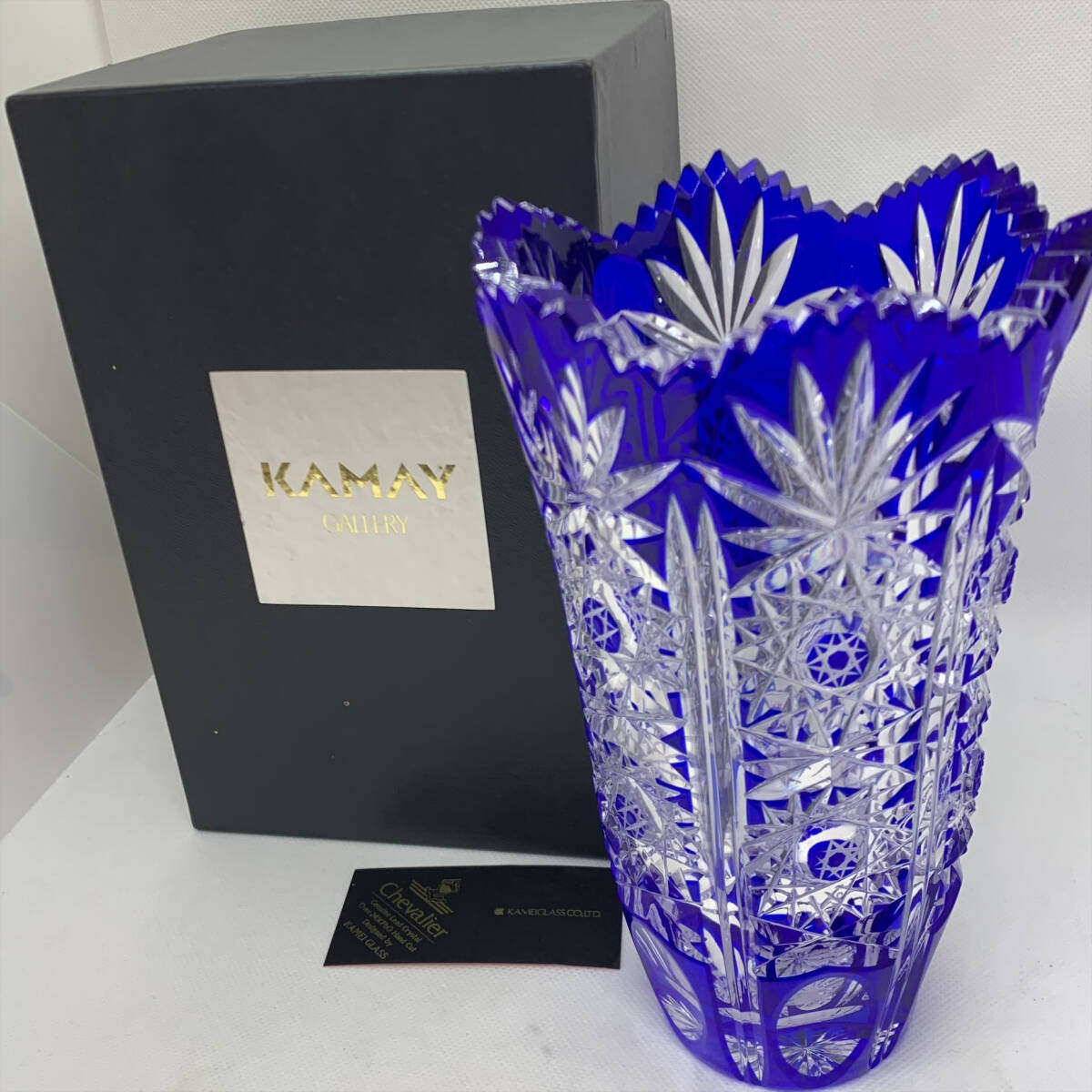 Yahoo!オークション - #9934 カメイガラス 花瓶 青色 切子 KAMAY GALLE...