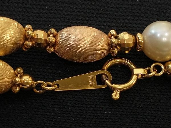 Yahoo!オークション - K18 YG PG デザインネックレス パール7.5mm 44.9...