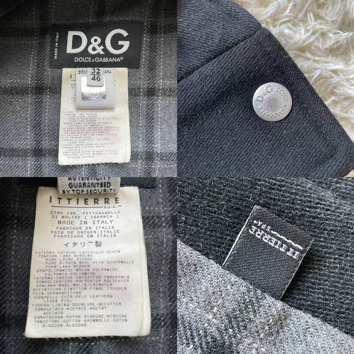 日本代購代標第一品牌【樂淘letao】－ドルチェ&ガッバーナ【滲み出るの高級感】DOLCE&GABBANA ジップアップブルゾン メルトンウール チェック柄 レザー 本革 肉厚ウール Mサイズ