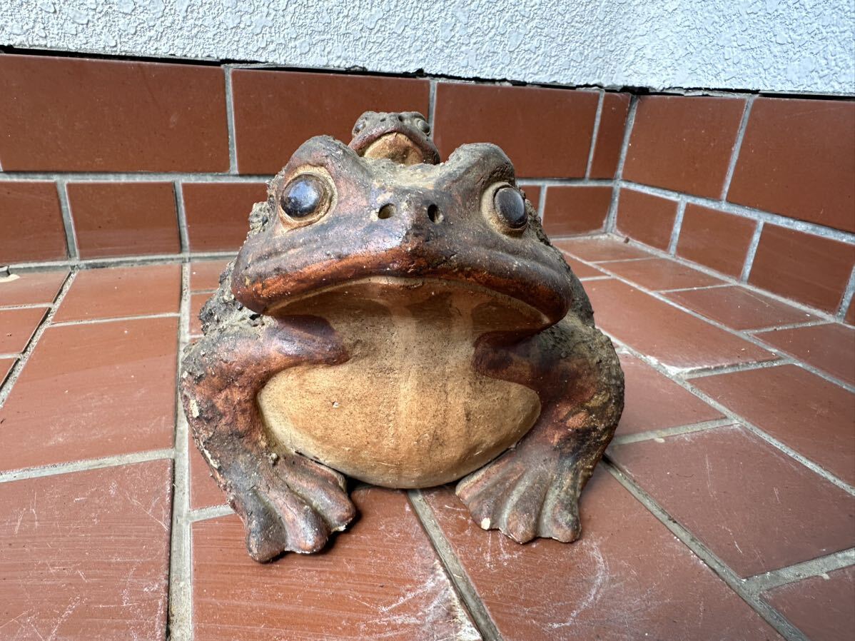 Yahoo!オークション - [A006] 信楽焼 蛙 置物 親子蛙 ガーデニング カ...