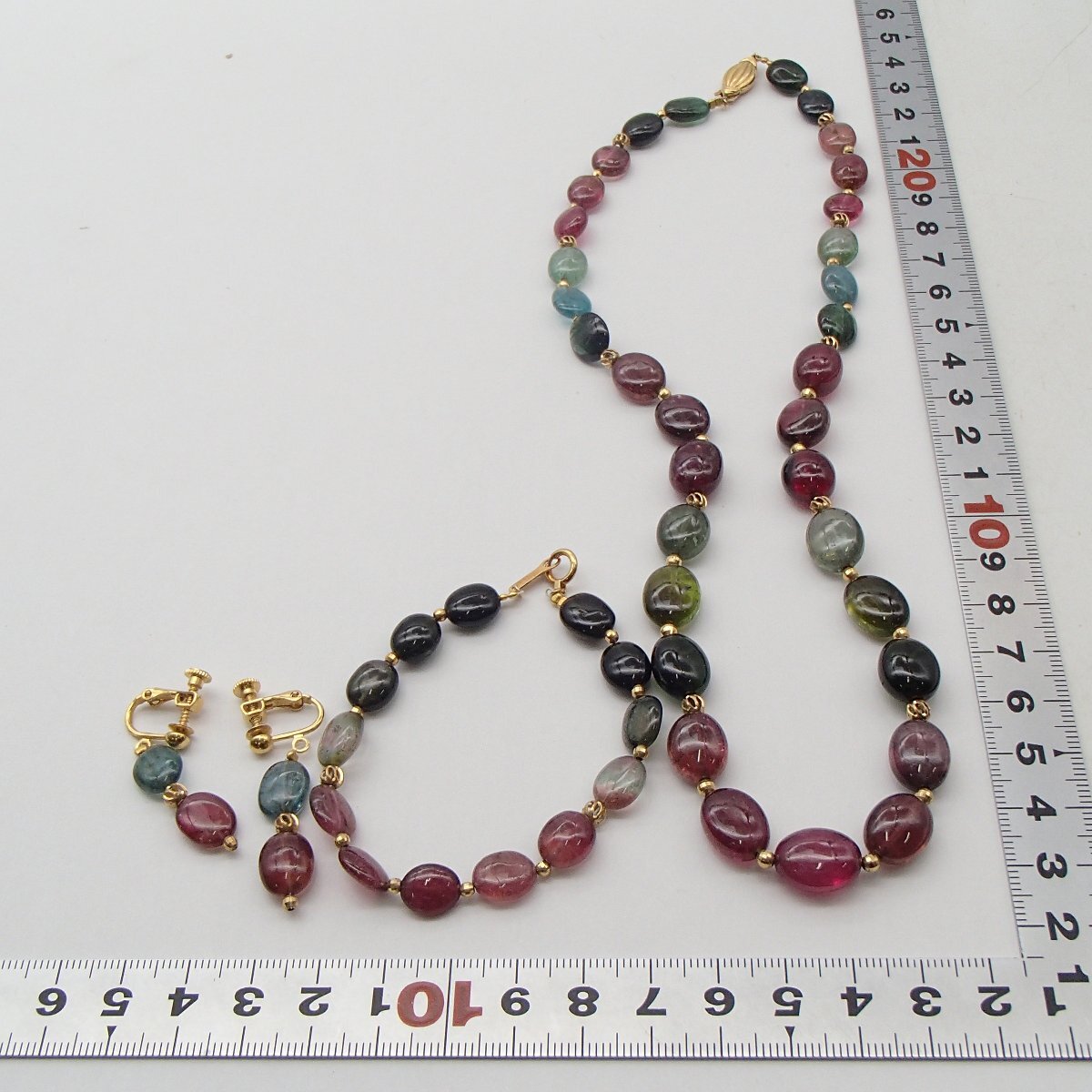 トルマリン ネックレス イヤリング /K18 750 約38.6g 約9.5g/ 約4.6g / アクセサリー 天然石 ストーン RK(トルマリン)｜売買されたオークション情報、yahooの ...