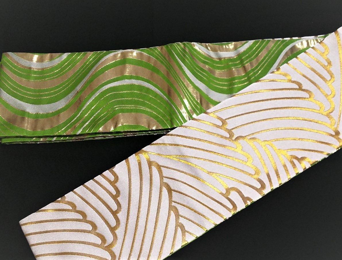 Yahoo!オークション - 6354 両面 半幅帯「山波 流水・黄緑」