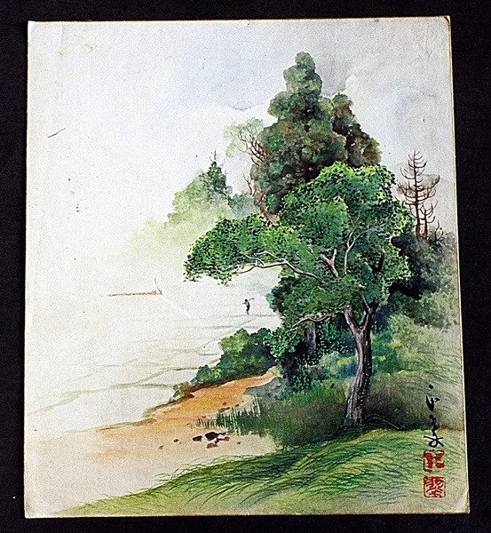 Yahoo!オークション - 6523 不明小色紙・肉筆・正翠・山水図・不明・大...