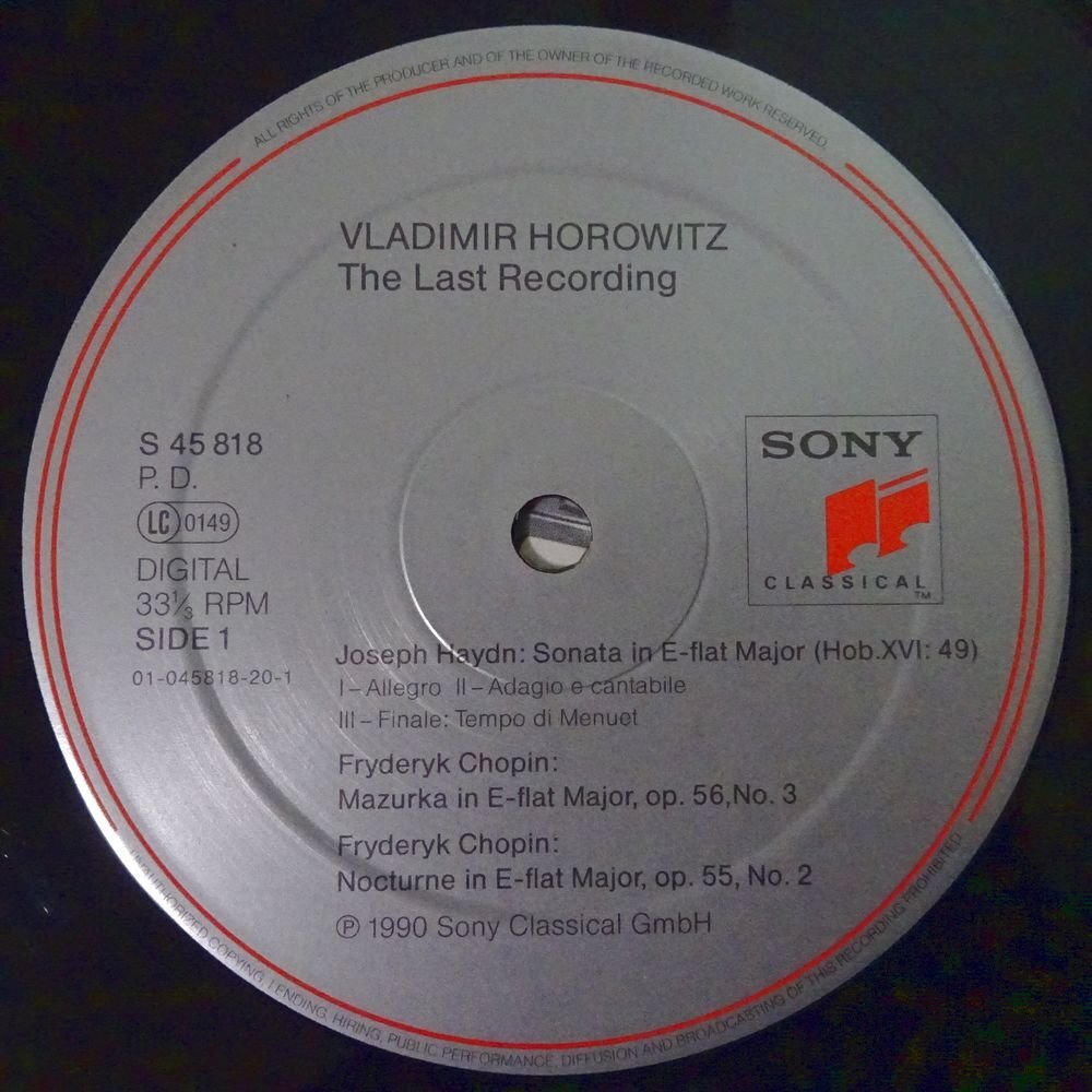 19059789 欧sony Classical 稀少1990年発売 見開き 美盤 ホロヴィッツ ラスト レコーディング 器楽 |売買され