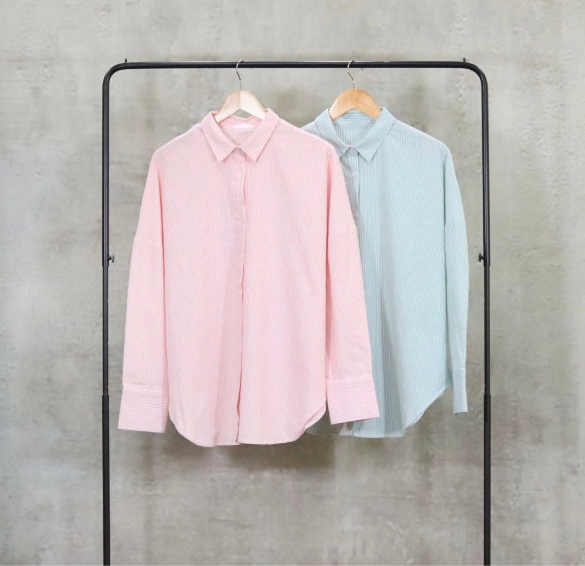 美品】しまむら ストライプ シャツ M chico チコ ピンク 美品】しまむら ストライプ シャツ M chico チコ ピンク