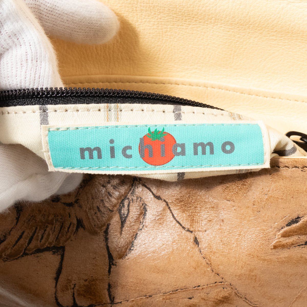 Yahoo!オークション - michiamo ミキアモ ハンドバッグ ベージュ ブラ...