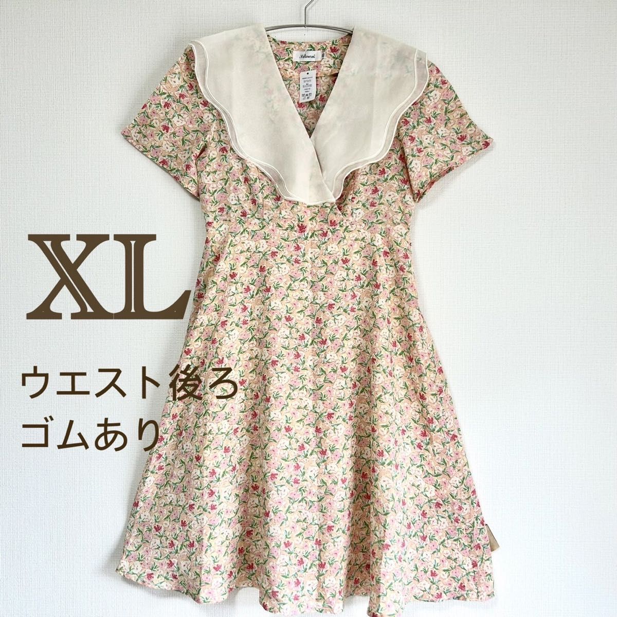 Mellowrani ワンピース ひざ丈 レトロ レース 刺繍 XL 大きめ Mellowrani ワンピース ひざ丈 レトロ レース 刺繍 XL 大きめ