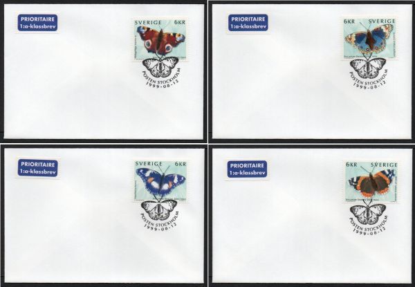 Yahoo!オークション - FDC J153 スウェーデン 昆虫 蝶 4V完貼り(4通組)...