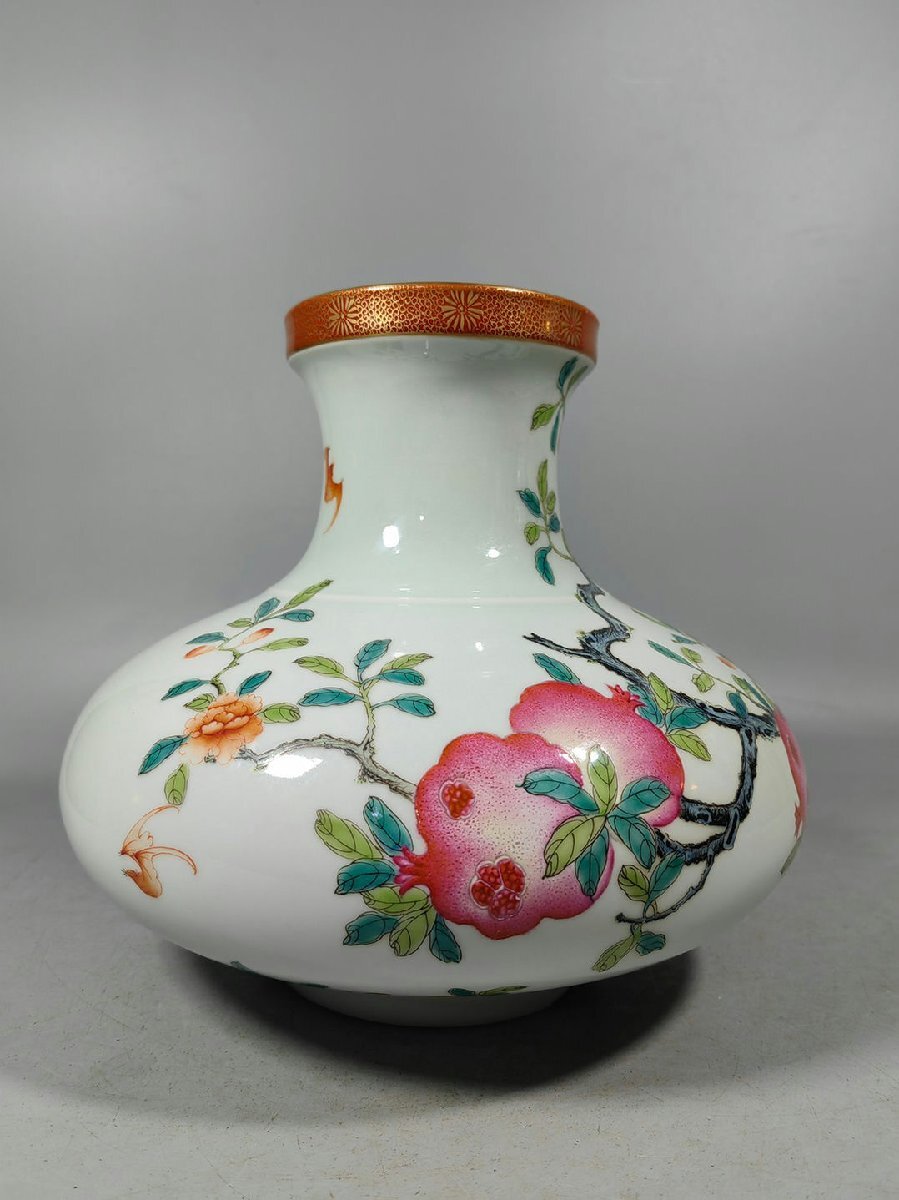 Yahoo!オークション - 観心・時代旧蔵 C324大清乾隆年製 粉彩石榴賞瓶...