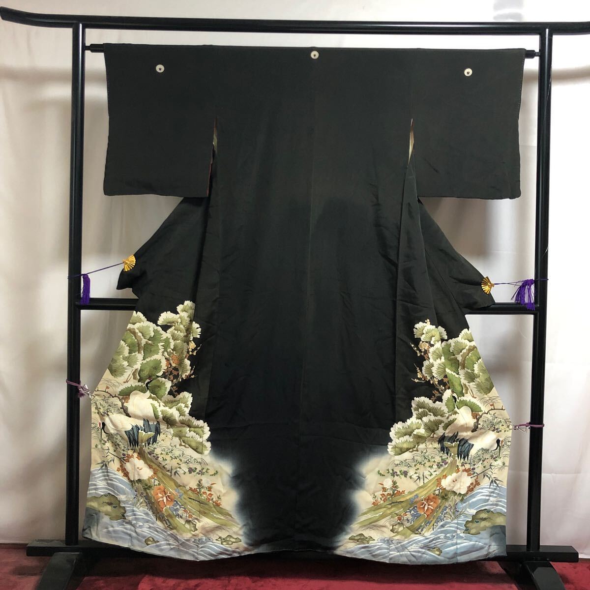 Yahoo!オークション - アンティーク 黒留袖 鶴 刺繍 着物 昭和レトロ ...