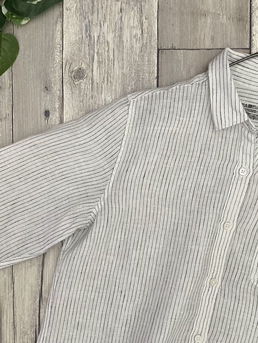 MUJI 無印良品 ピンストライプ リネン100%シャツ ブラウス z4(長袖シャツ)｜売買されたオークション情報、yahooの商品情報をアーカイブ公開 - オークファン（aucfan.com）