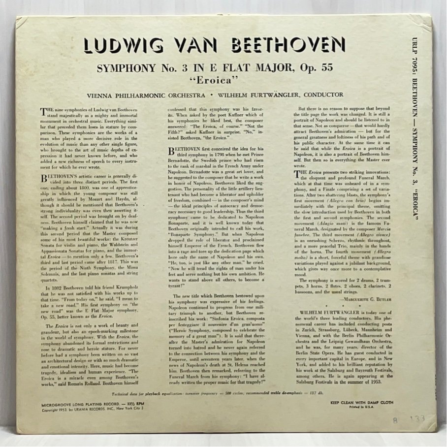 洗浄済 フルトヴェングラー ウラニアのエロイカ ベートーヴェン 交響曲第3番 英雄 米URANIA URLP 7095 LP(交響曲)｜売買されたオークション情報、yahooの商品情報を ...