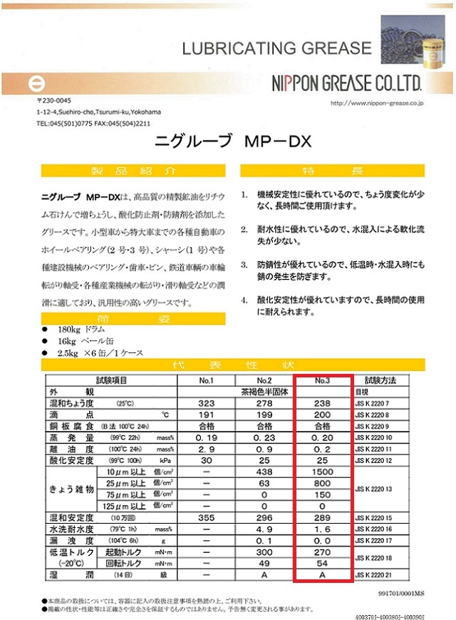 Yahoo!オークション - 日本グリース ニグルーブ MP－DX NO．3 ...