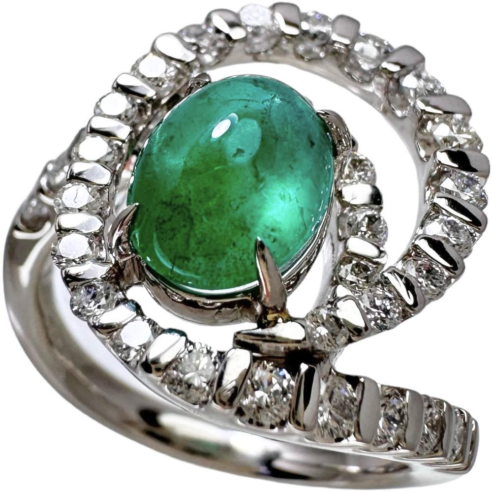 Yahoo!オークション - 12号 カボションカットエメラルド 1.46ct ダイヤ...