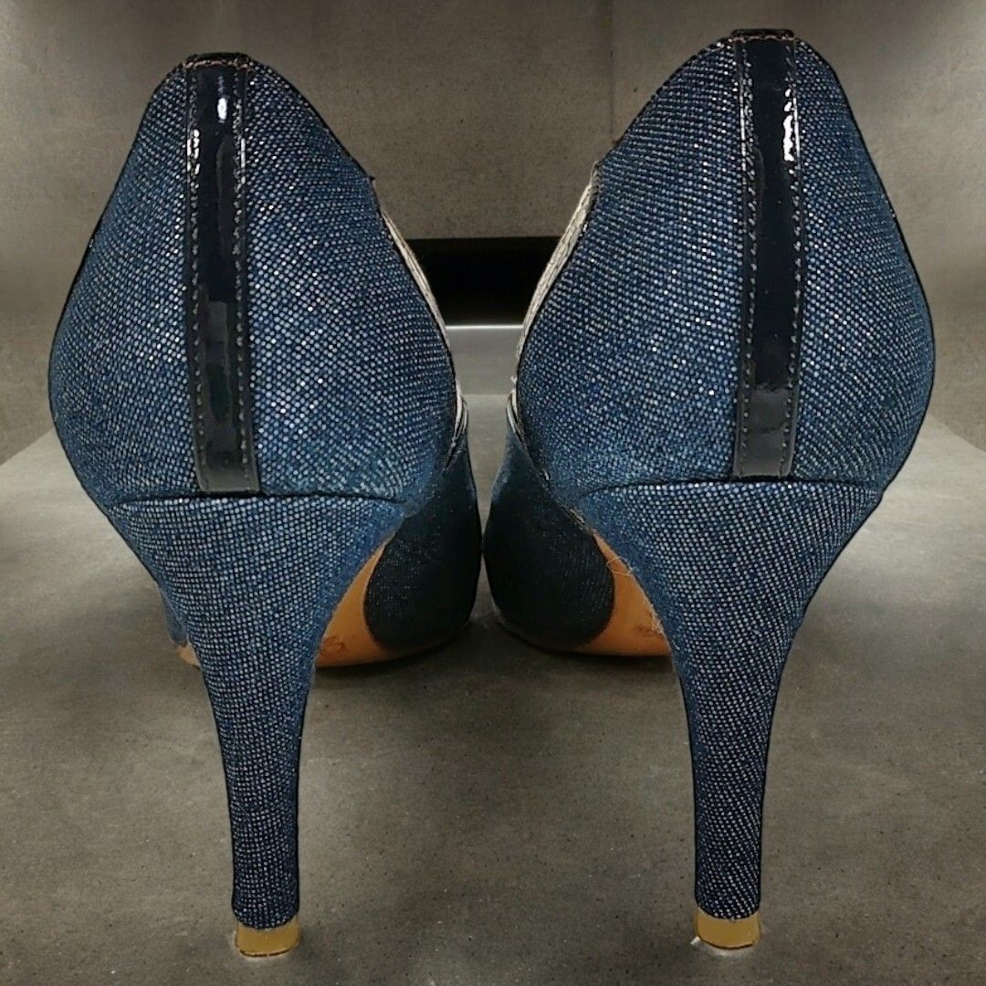 銀座カネマツ 極美品 パンプス(22)デニム パイソン 本革 お洒落 銀座カネマツ 極美品 パンプス(22)デニム パイソン 本革 お洒落