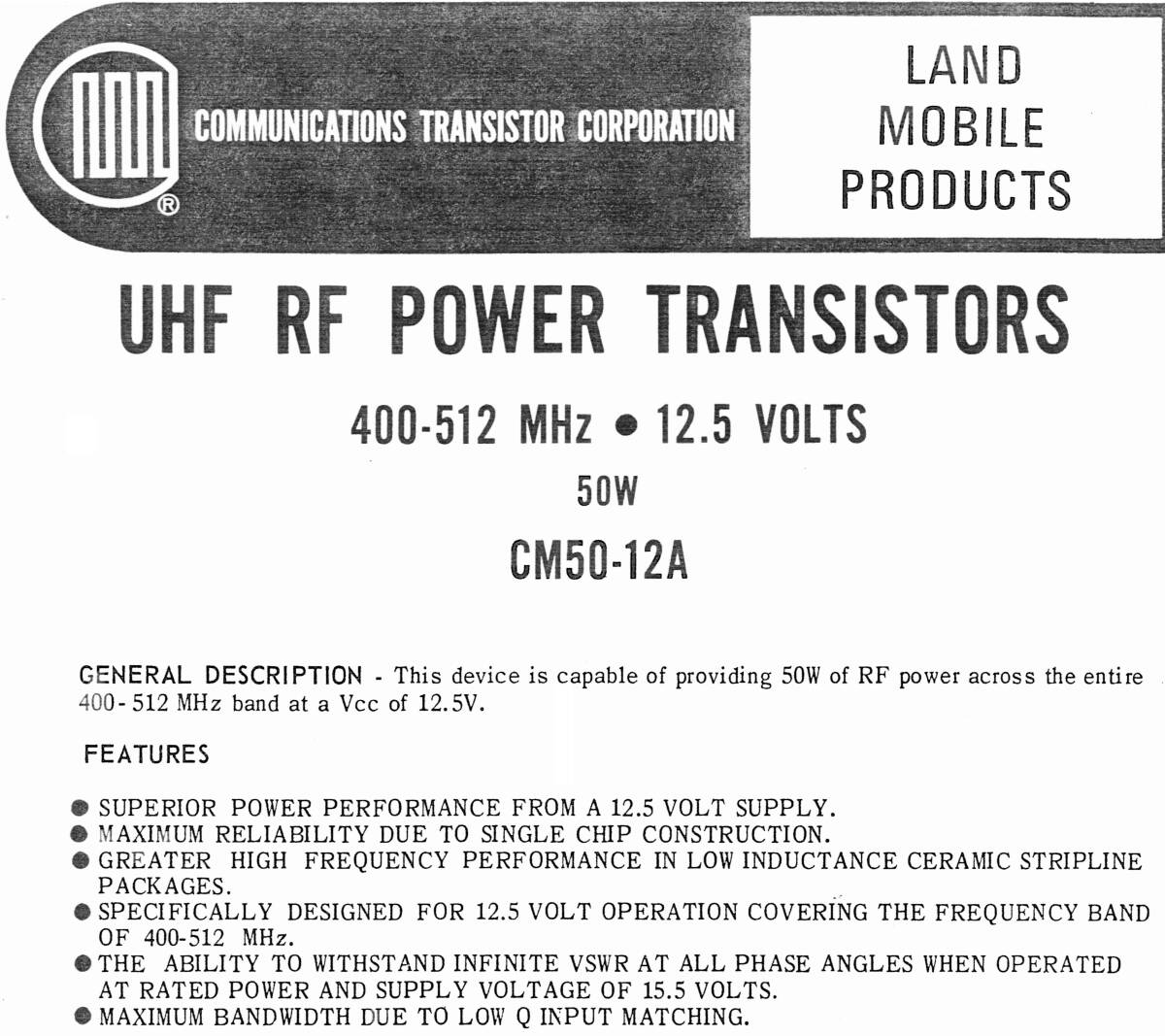 Yahoo!オークション - 複数OK CTC CM50-12A UHF RFパワートランジスタ ...