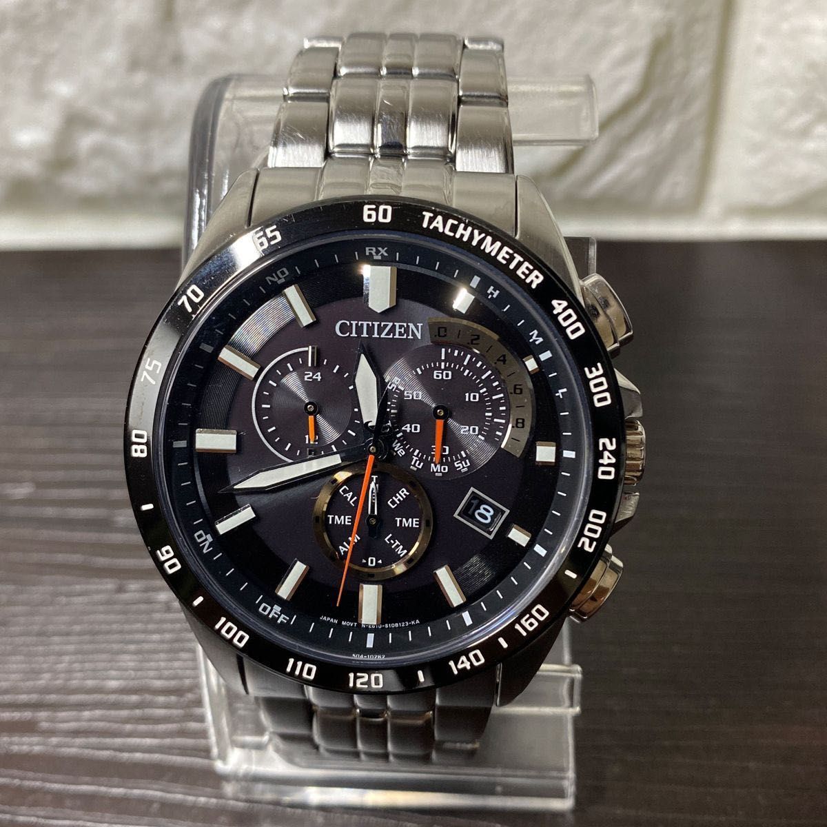 稼働品】CITIZEN/シチズン 電波ソーラー AT3004 黒文字盤 赤秒針 稼働品】CITIZEN/シチズン 電波ソーラー AT3004 黒文字盤 赤秒針