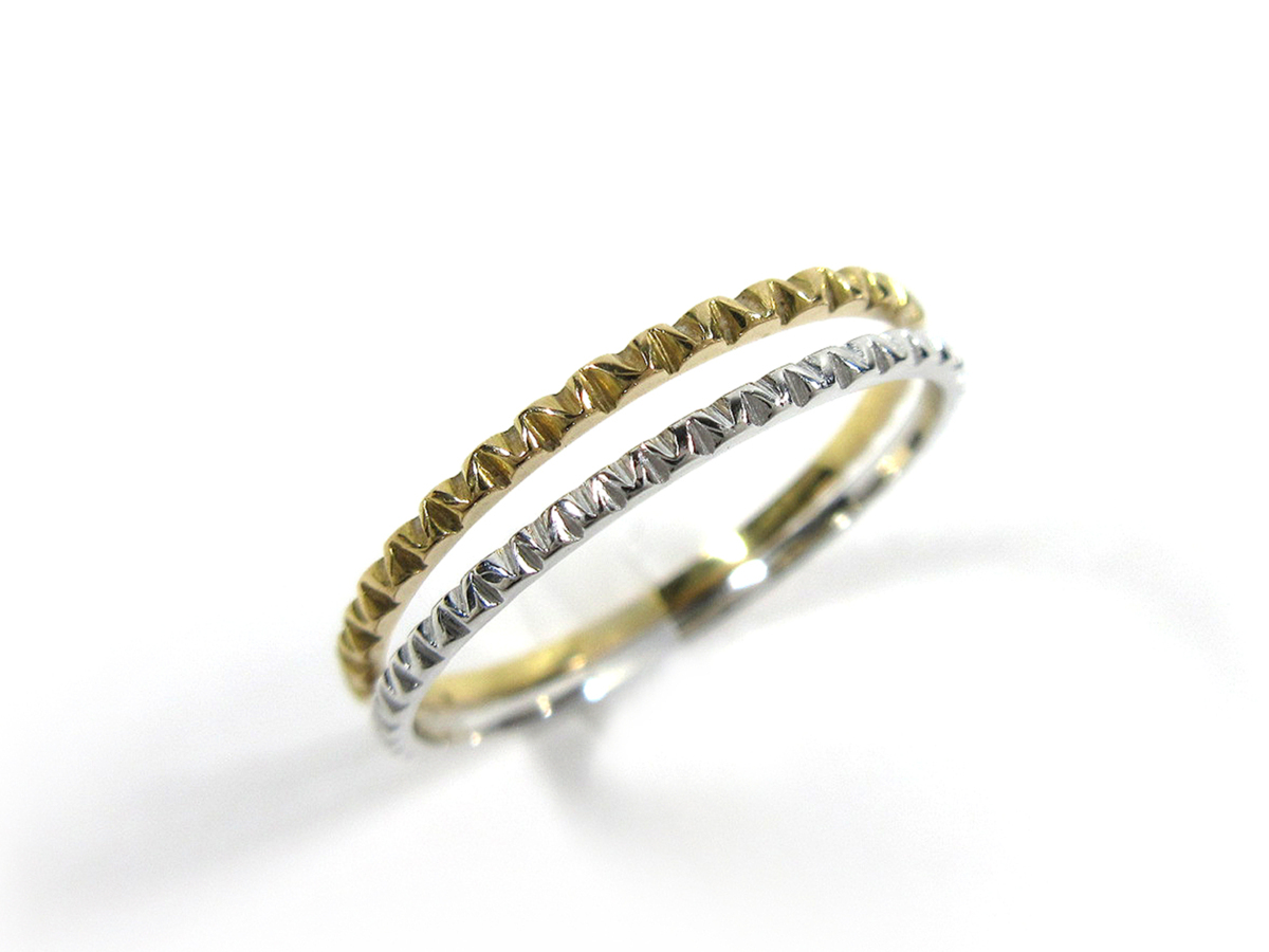 Yahoo!オークション - K18YG K14WG 2連 デザイン 2カラーゴールド ナロ...