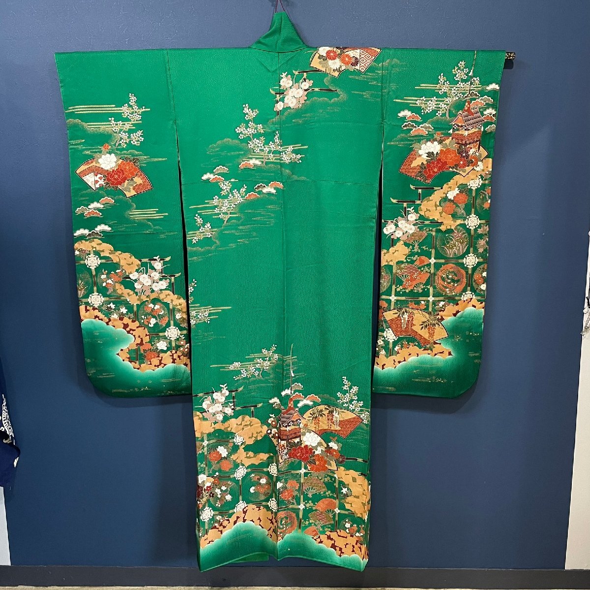 Yahoo!オークション - 【10361】振袖 着物 豪華 絢爛 緑 深緑 レトロ ...