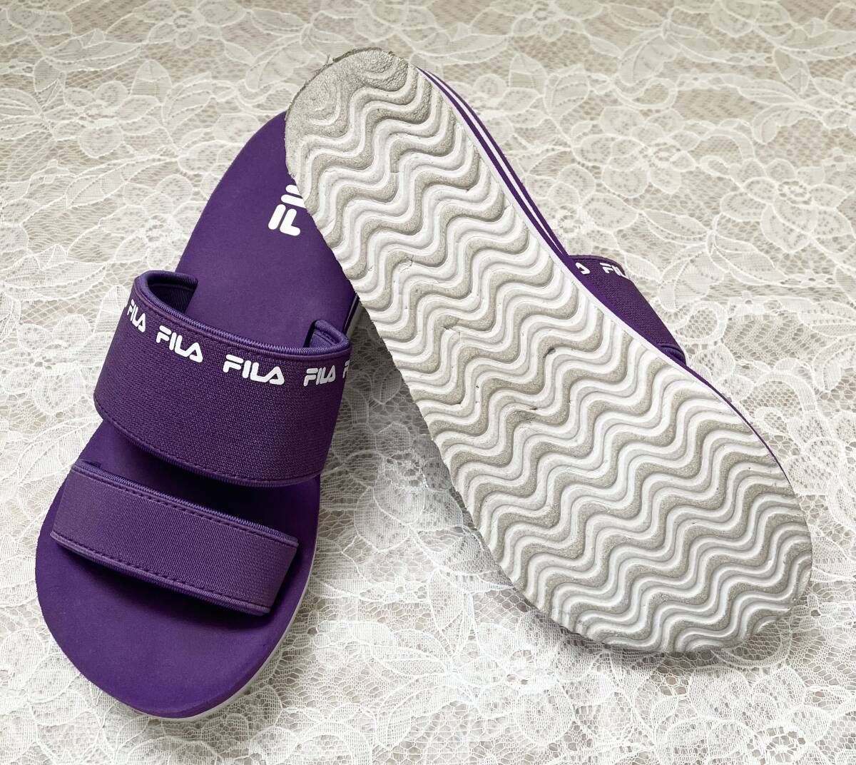 Yahoo!オークション - FILA フィラ サンダル 紫 24cm 海プールレジ...