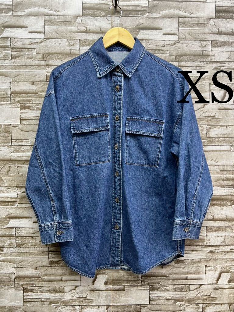 Yahoo!オークション - XS GU ジーユー ブルー オーバーシャツ ダブルポ...