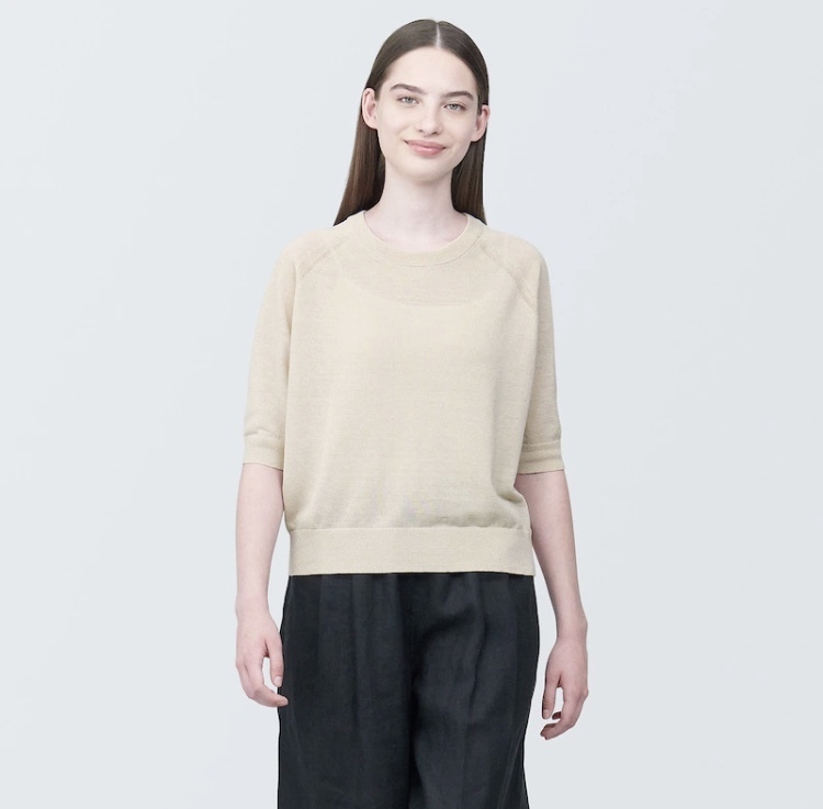 Yahoo!オークション - 無印良品 UVカット ヘンプ混 クルーネック 五分...