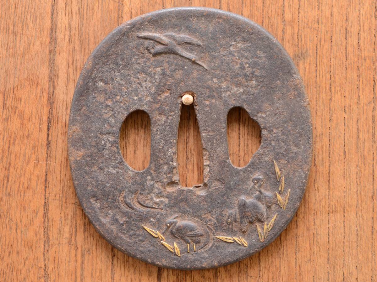 Yahoo!オークション - 刀装具 時代象嵌鉄鍔 水草に鷺の図 111g 送料無...