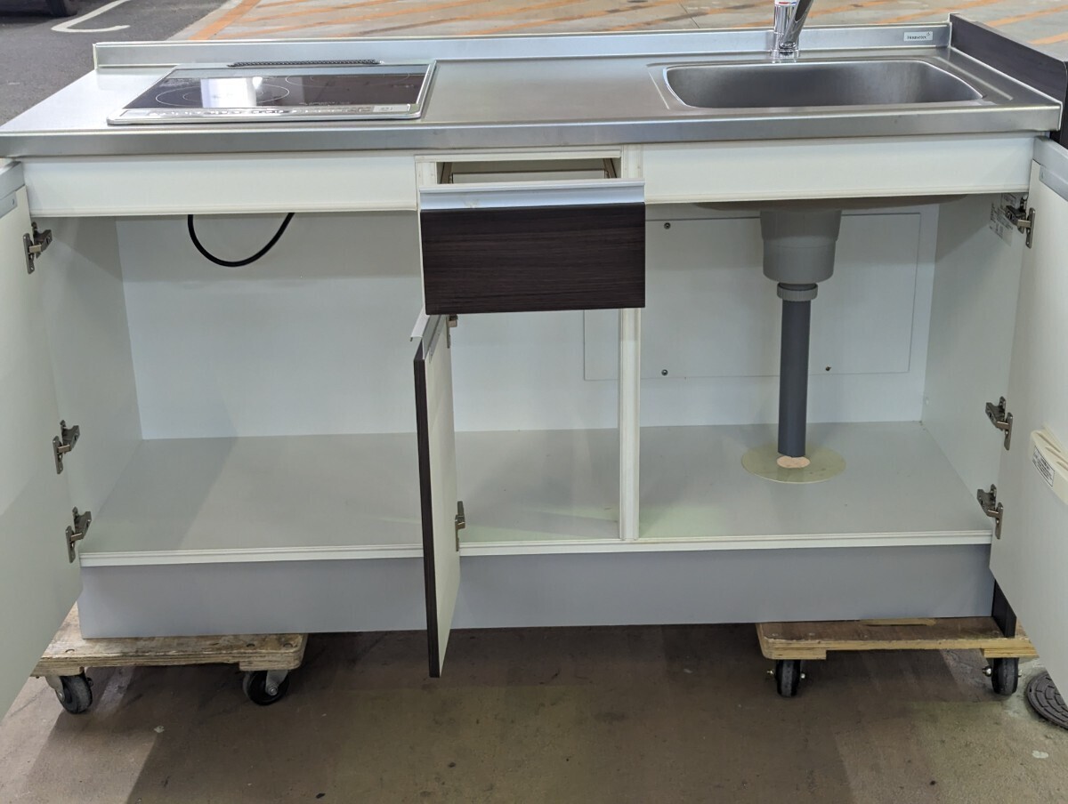 ハウステック ミニキッチン コンパクトキッチン HITACHI HT-40A IH 200V ESK-D1502T-J1K-21R85H 幅約1500 奥約600高約900 流し台 シンク ④ ...