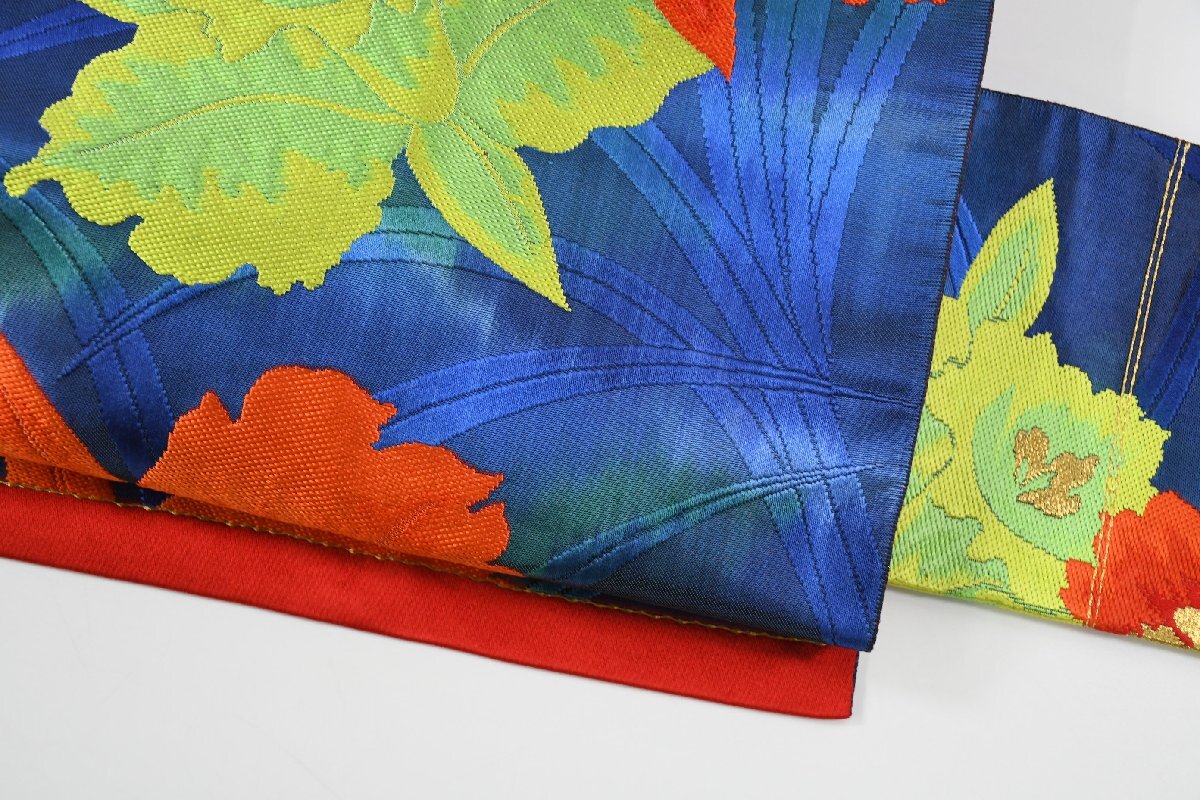 Yahoo!オークション - 名古屋帯 花 青 帯丈358cm 着物屋 ne-9610 桜庭...