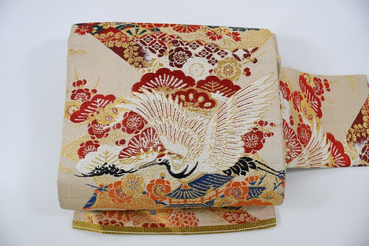 Yahoo!オークション - 名古屋帯 アンティーク 鶴 松 梅 花 帯丈358cm ...