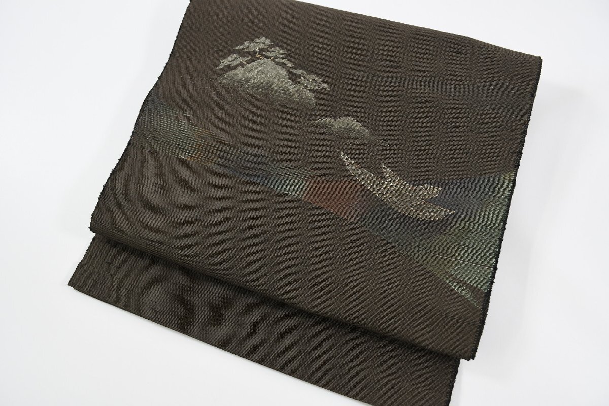 Yahoo!オークション - 袋名古屋帯 お太鼓柄 風景 紬地 帯丈358cm 着物...